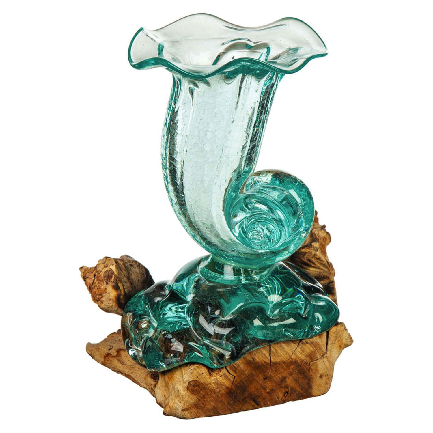 Evergreen 10 in. Glass Shell Vase Planter On Driftwood - Walmart.com