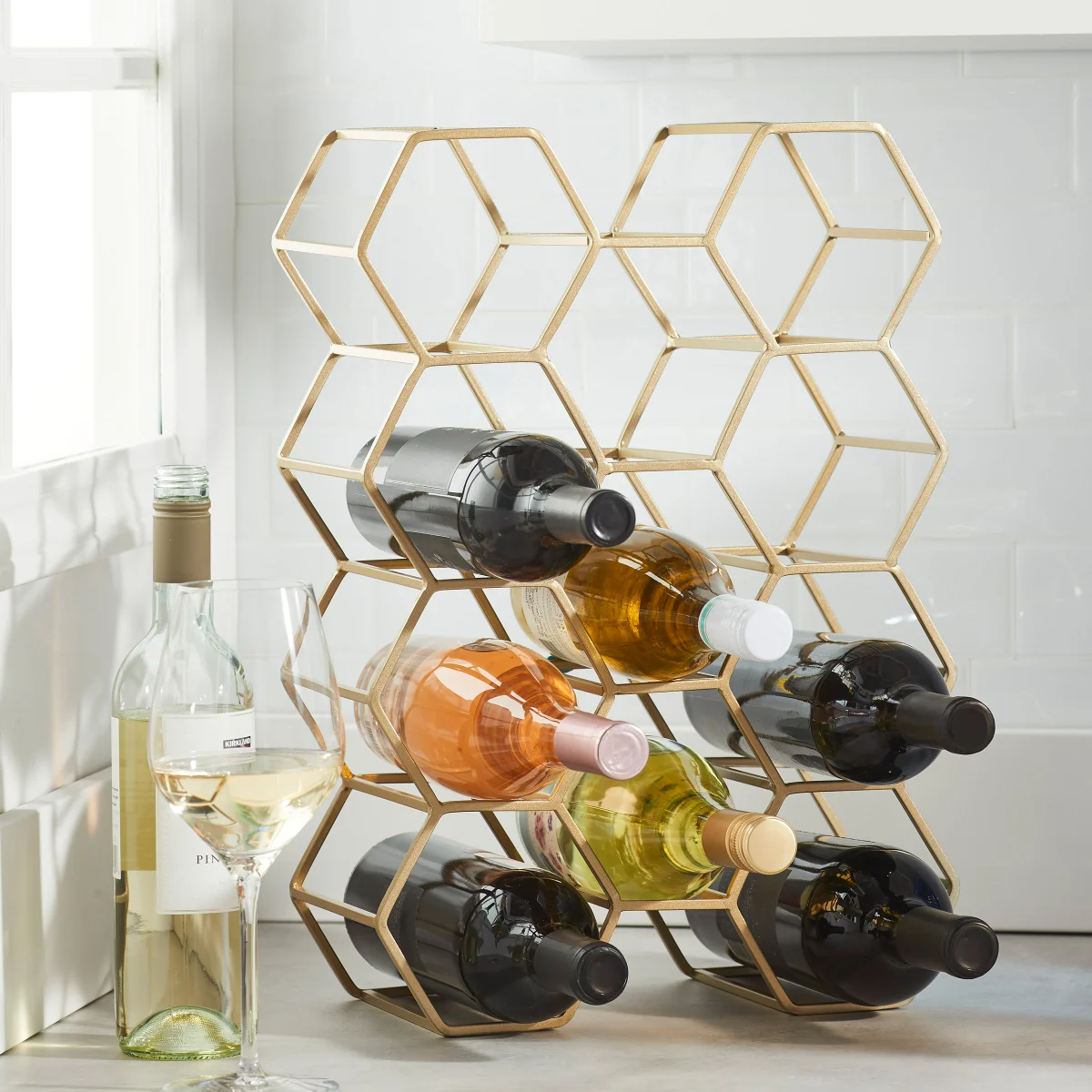 Evergreen 11 Bottle Hexagon Wine Rack (Gold Finish, Honeycomb Design ...