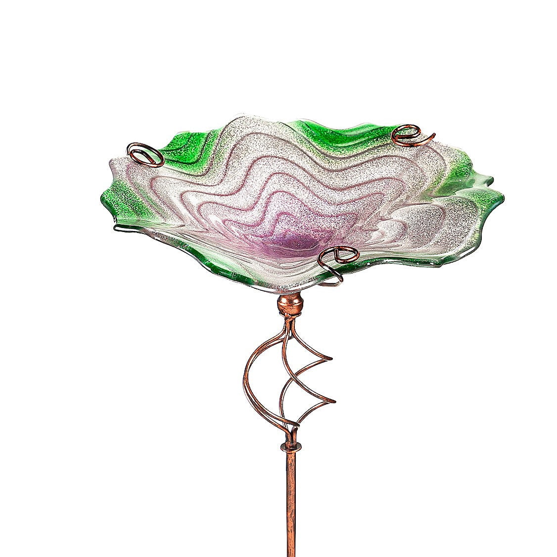 Evergreen 30"H Glass Bird Bath with Garden Stake, Purple and Green ...