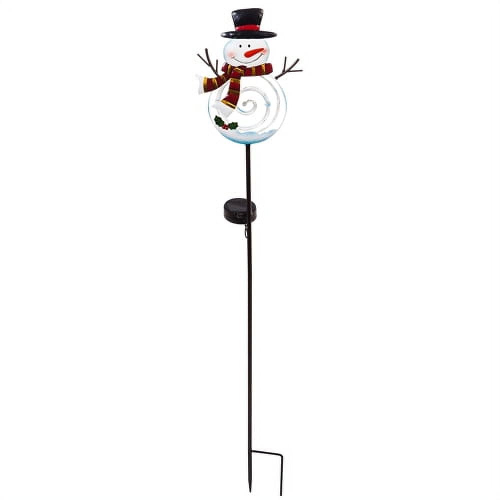 Evergreen 34"H Snowman Chasing Light Solar Garden Stake, Snowman ...