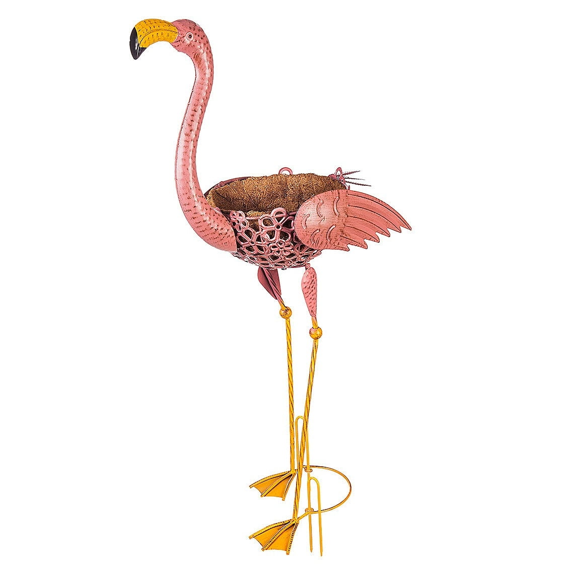 Evergreen 37"H Metal Flamingo Planter with Coco Liner- Fade and Weather ...