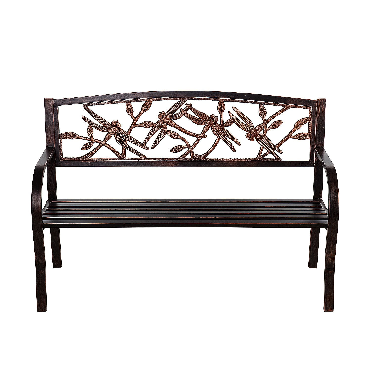 Evergreen 50 in. Dragonfly Metal Outdoor Garden Bench Bronze - Walmart.com