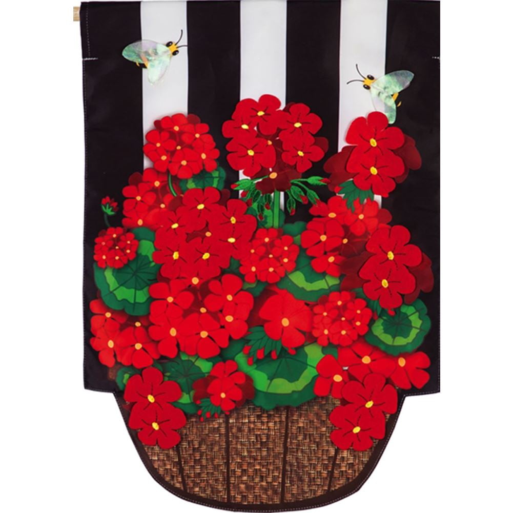 Evergreen Applique Double Sided House Flag - Geranium Basket Stripe ...