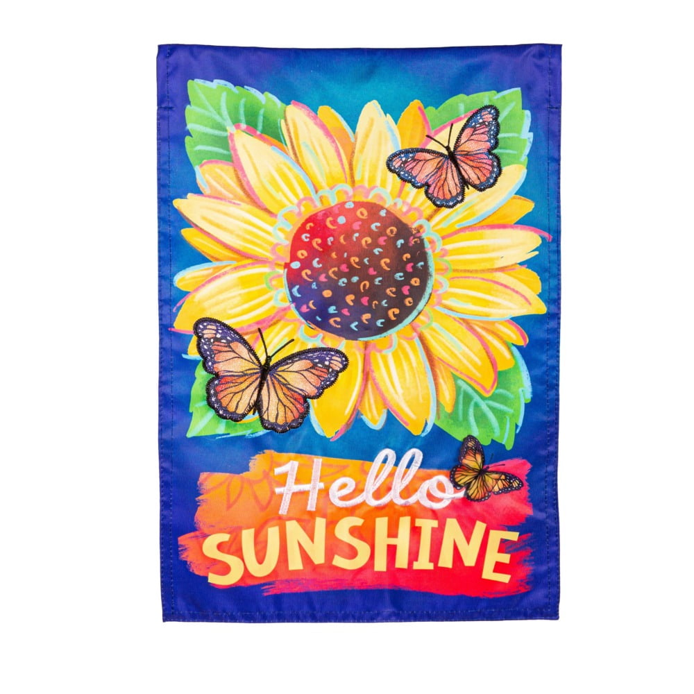 Evergreen Applique Garden Flag - Hello Sunshine and Butterflies, 12.5 x 18 inch Double Sided ...