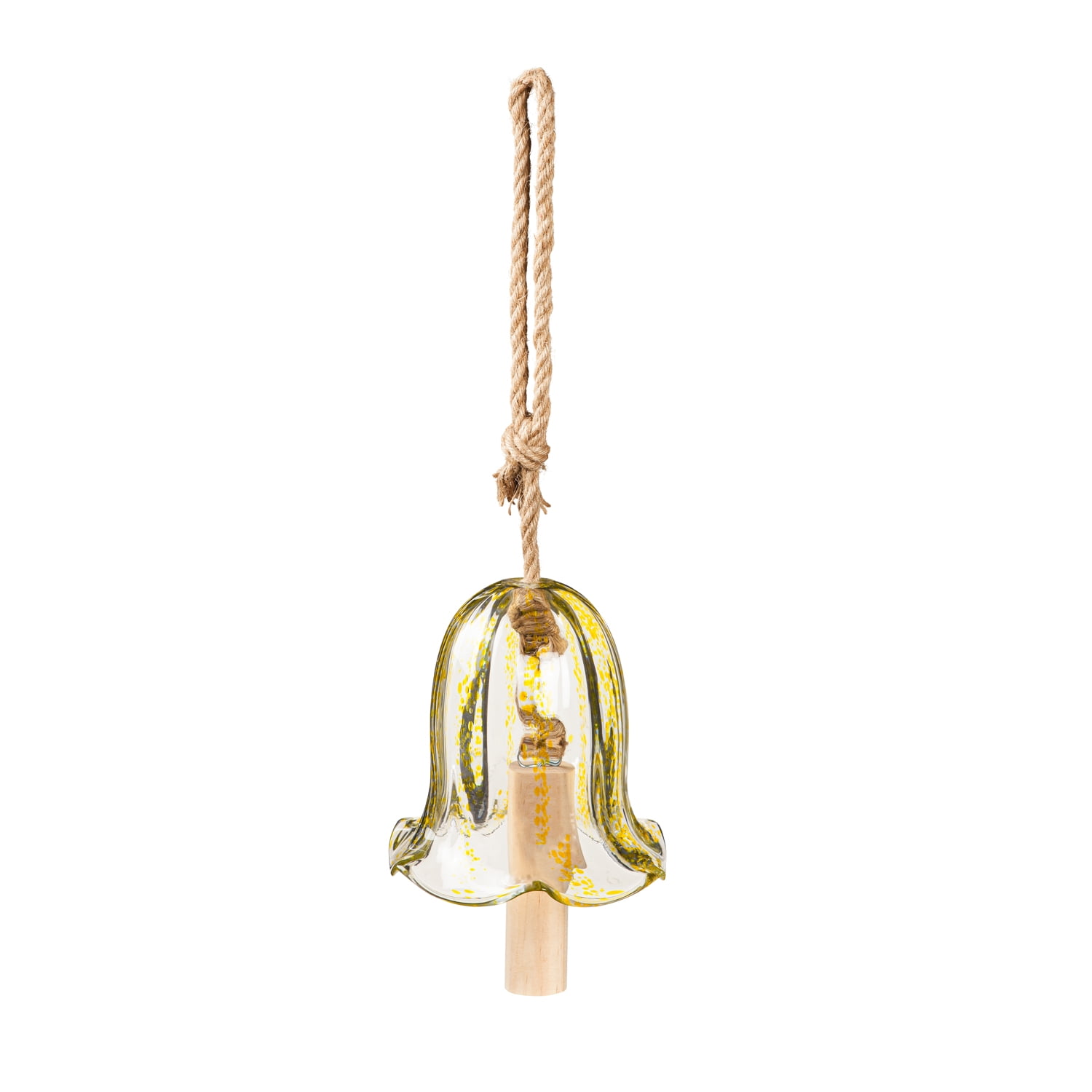 Evergreen Art Glass Speckle Yellow Floral Shaped Bell Chime- 7 x 7 x 7 ...