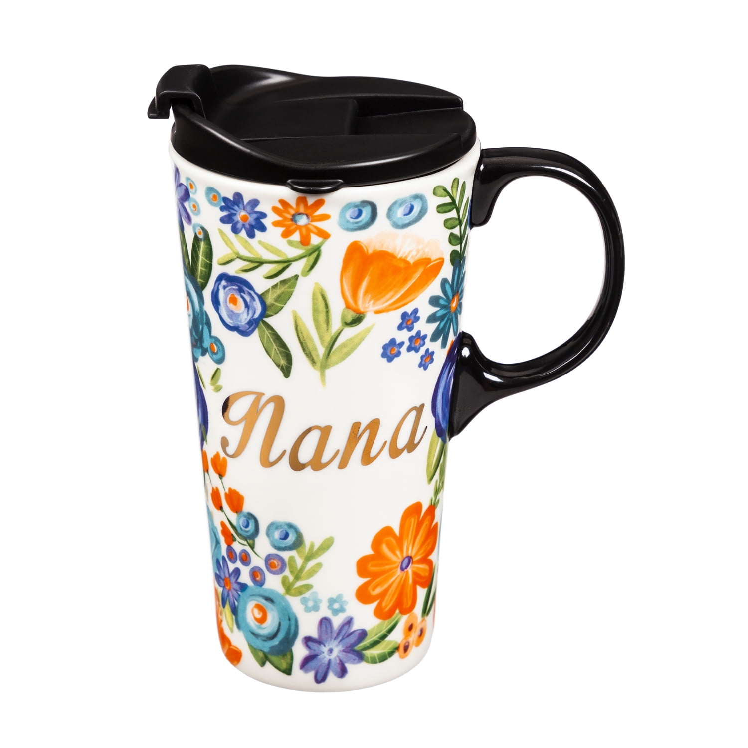 Evergreen Nana Metallic Ceramic Travel Coffee Cup with Lid, 17 oz ...