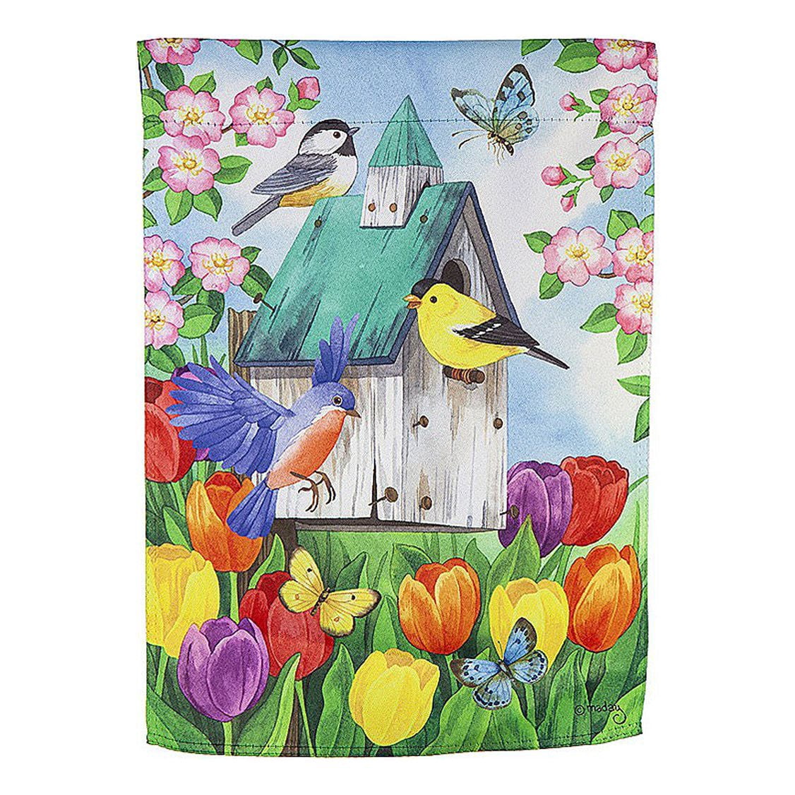 Evergreen Birdhouse Blooms Garden Suede Flag 12.5 x 18 Inches Indoor ...