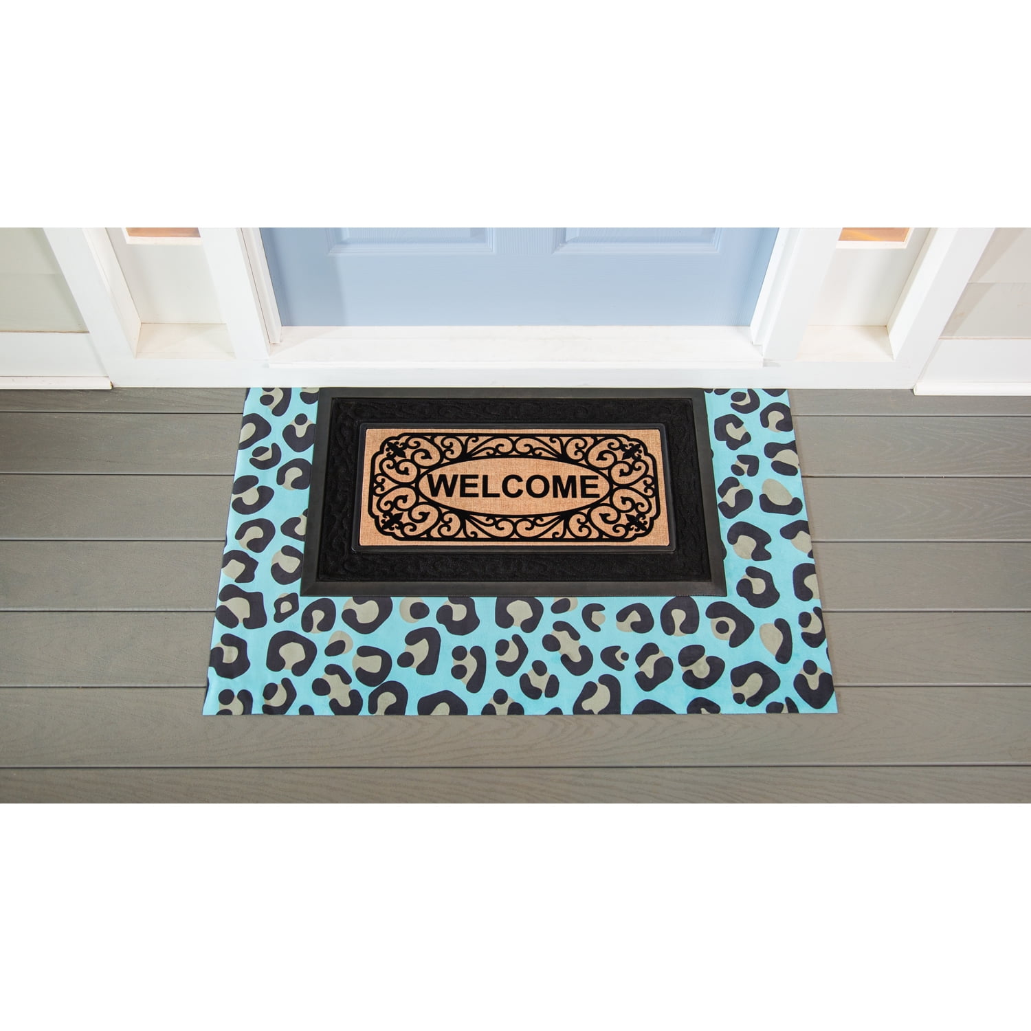 Evergreen Blue Animal Print Layering Mat Indoor Outdoor 2'2"x3'6" Blue ...