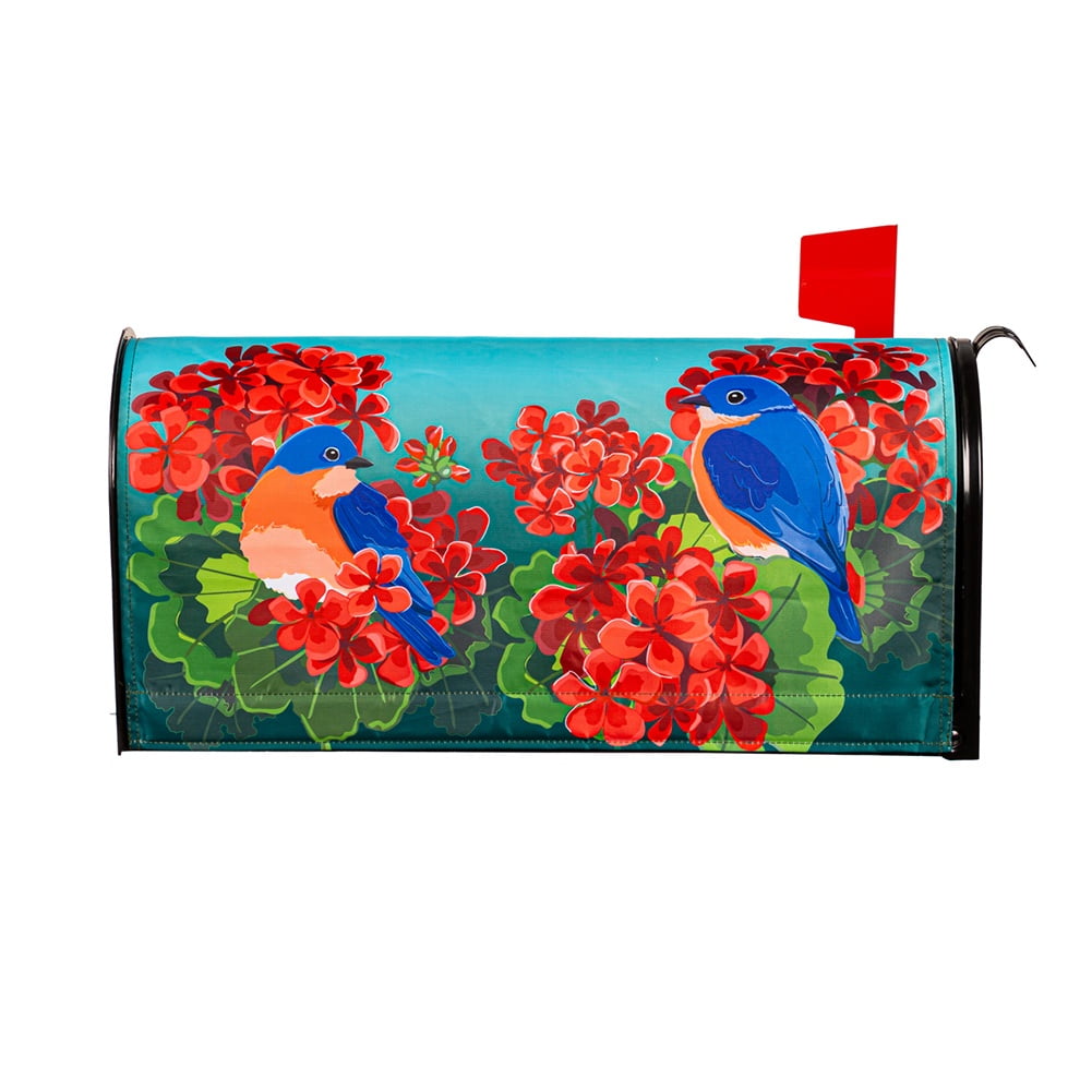 Evergreen Bluebird in Red Geraniums Magnetic Decorative Mailbox Cover ...