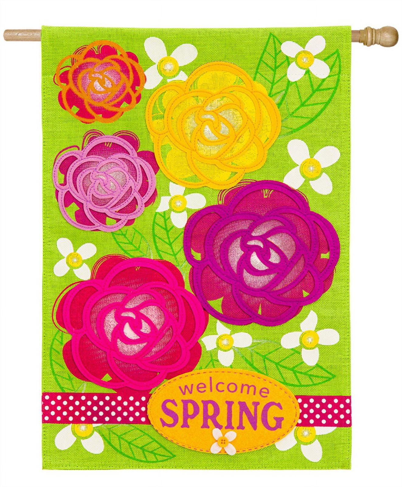 Evergreen Burlap House Flag - Welcome Spring Garden Flowers - Walmart.com