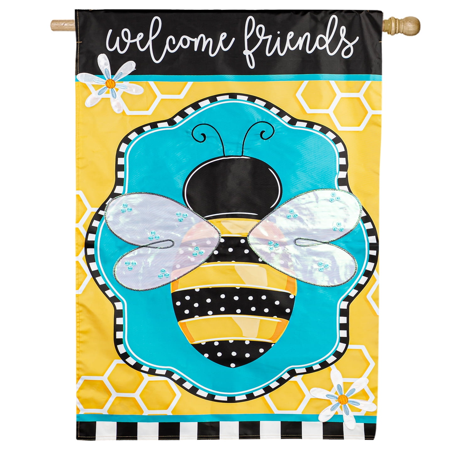 Evergreen Buzzing Bee Welcome Applique House Flag 28 x 44 Inches ...