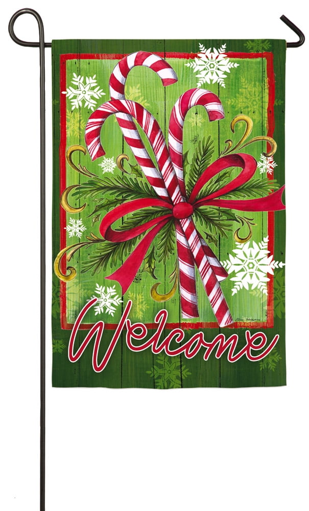 Evergreen Candy Canes and Ribbon Suede Garden Flag, 12.5 x 18 inches ...