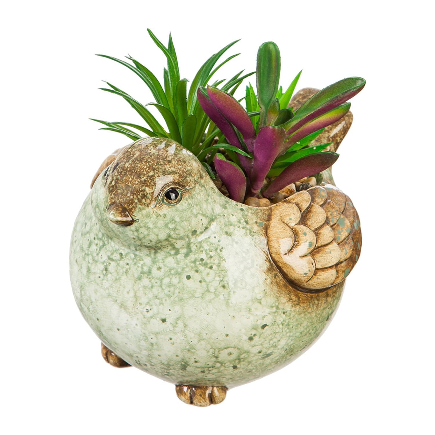 Evergreen Ceramic Bird Planter with Succulent, 6.3''x 4.9'' x 3.9 ...