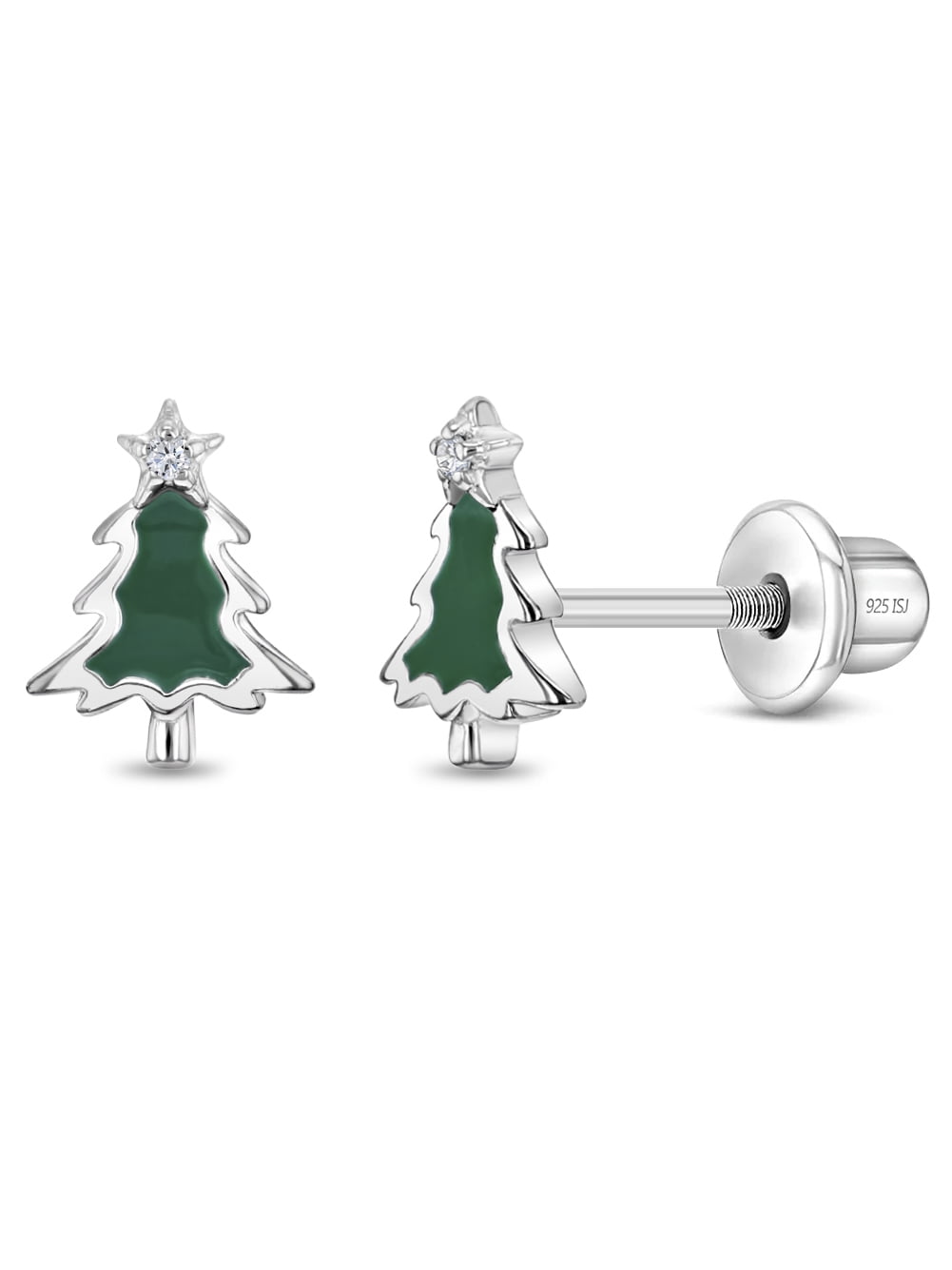 Evergreen Christmas Tree Kids / Girls Earrings Screw Back - Sterling ...