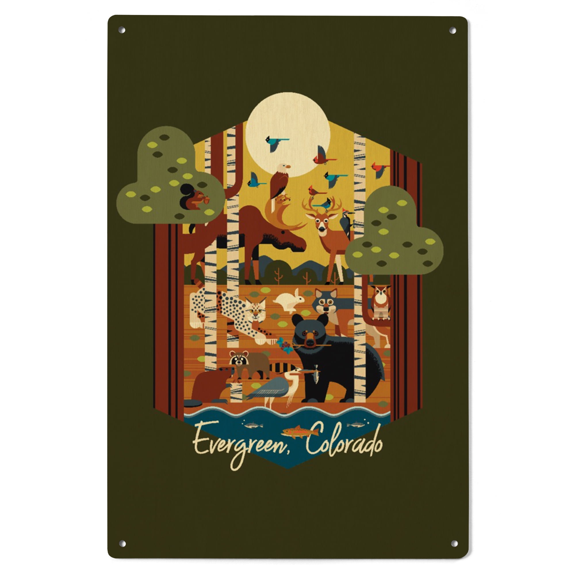 Evergreen, Colorado, Forest Animals, Geometric, Contour Birch Wood Wall ...
