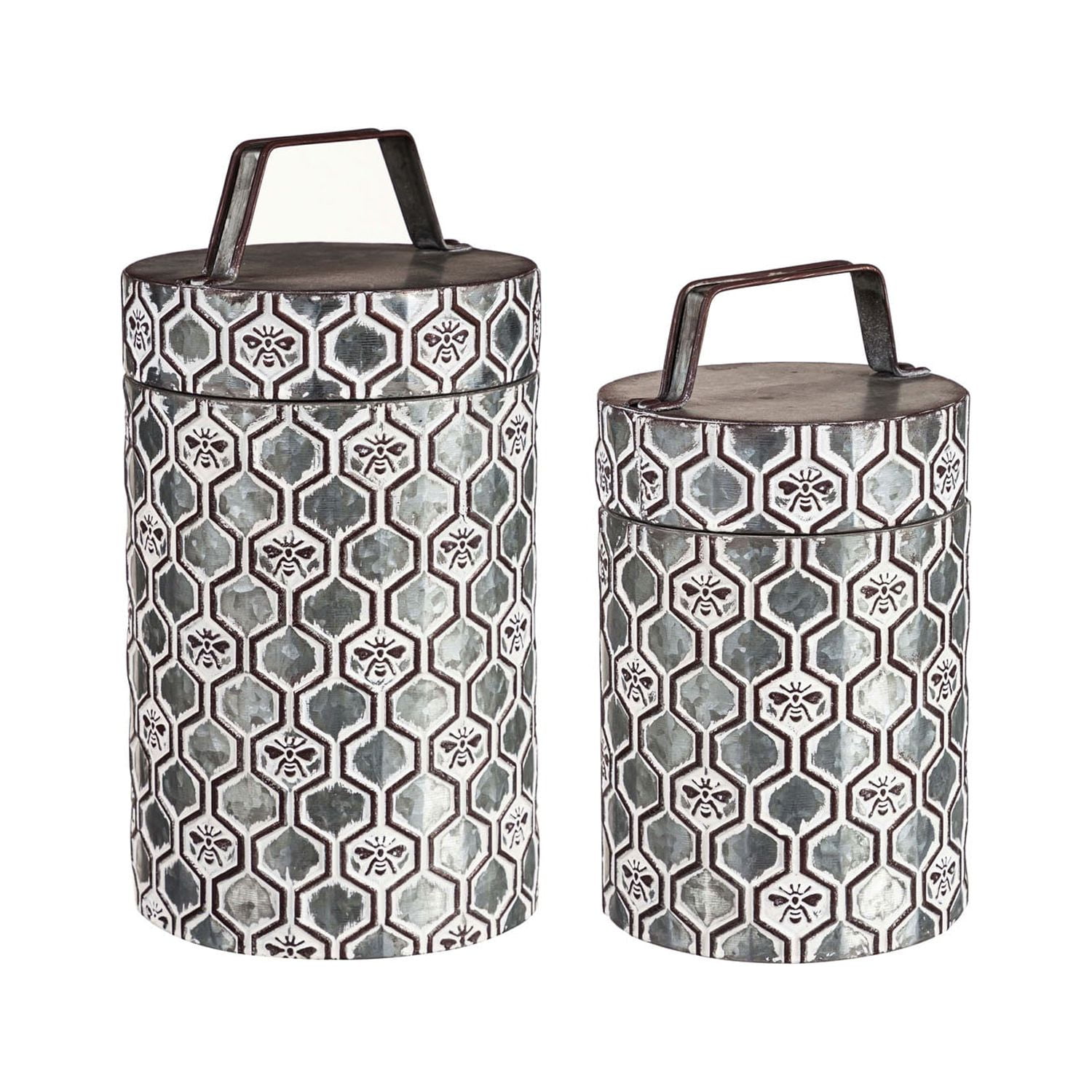 Evergreen Embossed Metal Storage Containers, Outdoor Safe, Nested Set ...