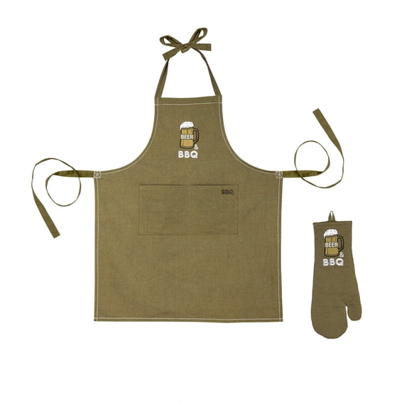 Evergreen Father's Day Grilling Apron and Oven Mitt Gift Set, Beer and ...