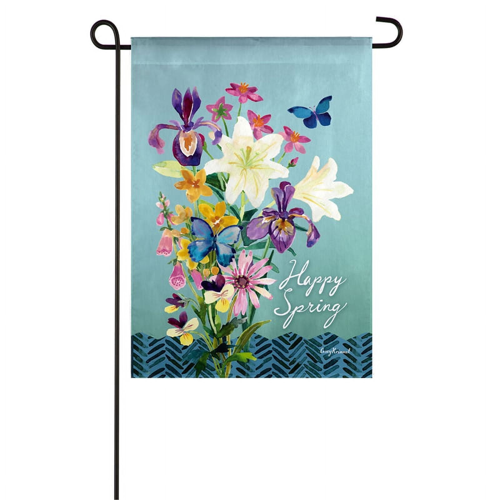 Evergreen Flag, Happy Spring Floral Garden Suede Flag, 18'' x 0.04 ...