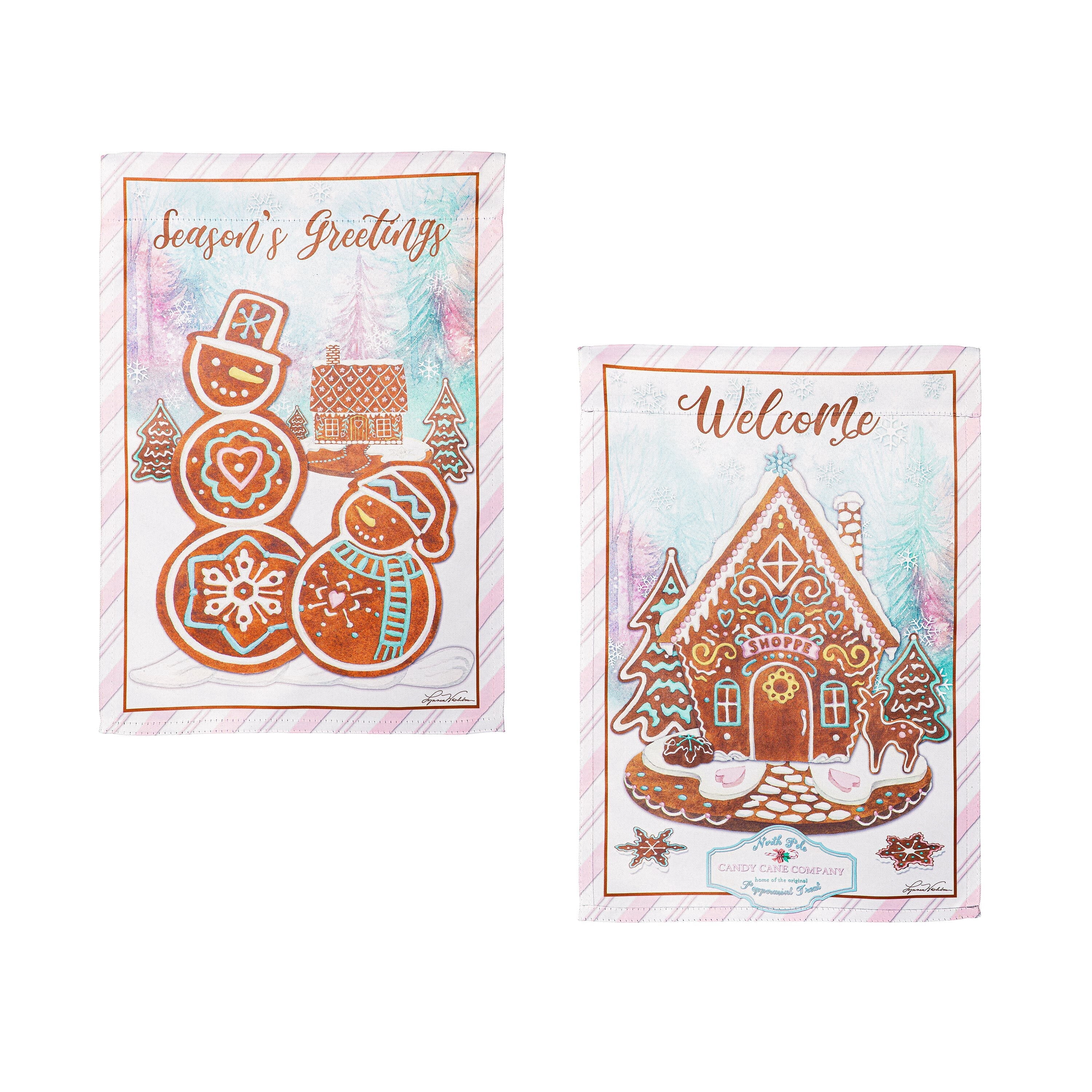 Evergreen Flag,Season's Greeting Gingerbread Reversible Suede Garden ...