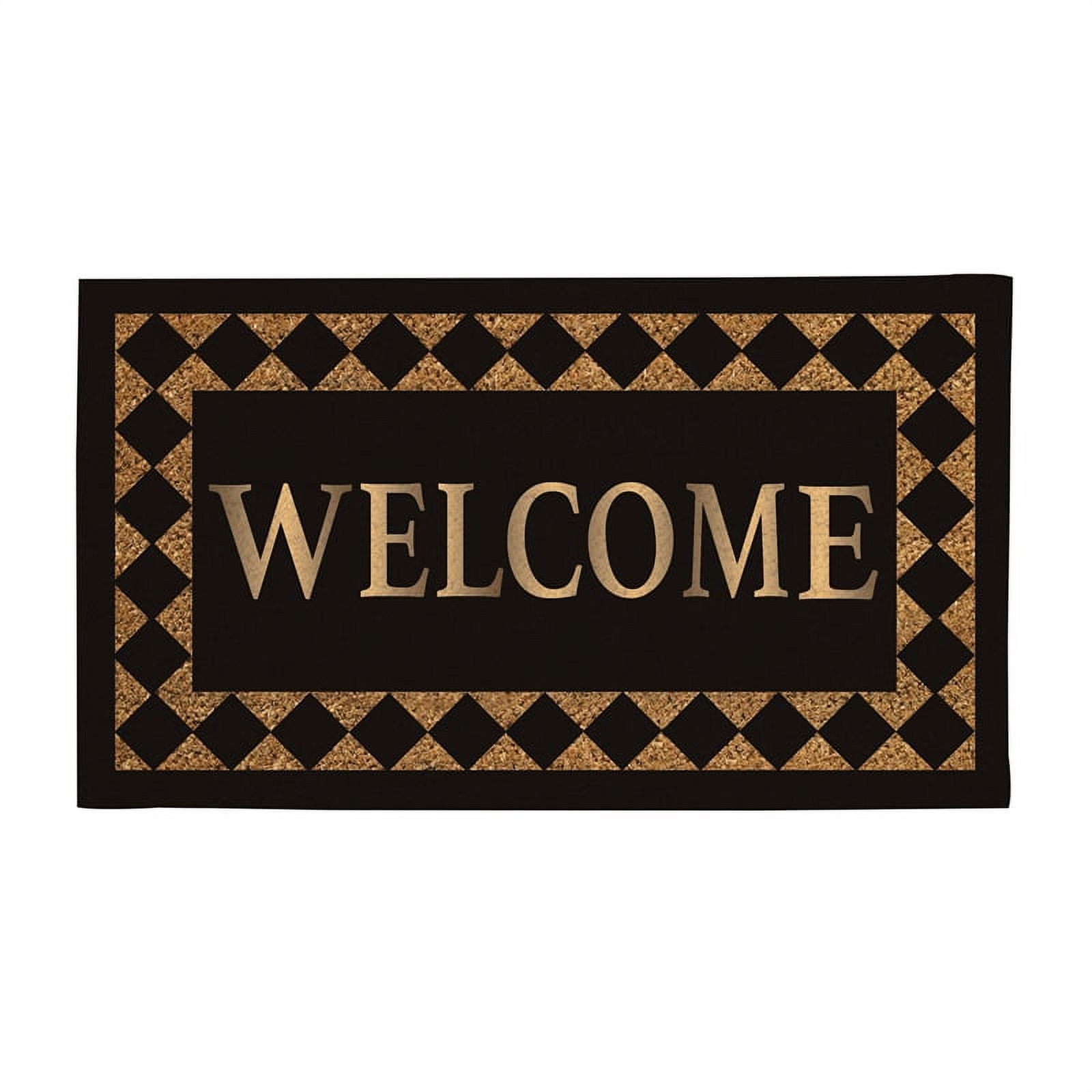 Evergreen Floor Mat Diamond Border Metallic Welcome Rubber Inset Coir ...