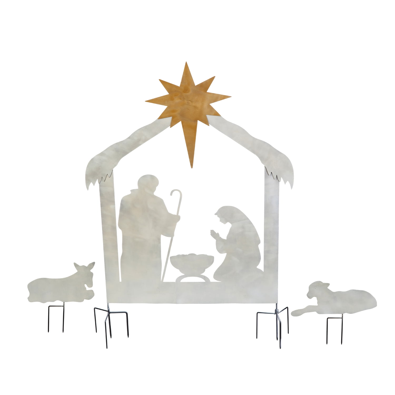Evergreen Garden Outdoor Decor, 3-pc Christmas Nativity Laser Cut Metal ...