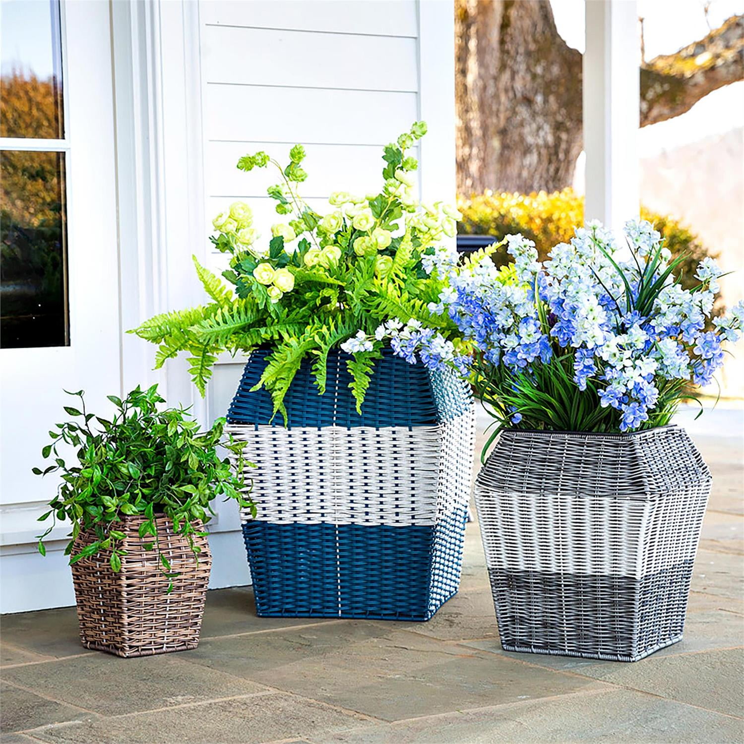 Evergreen High Resin Wicker Planter Set of 3 - Walmart.com