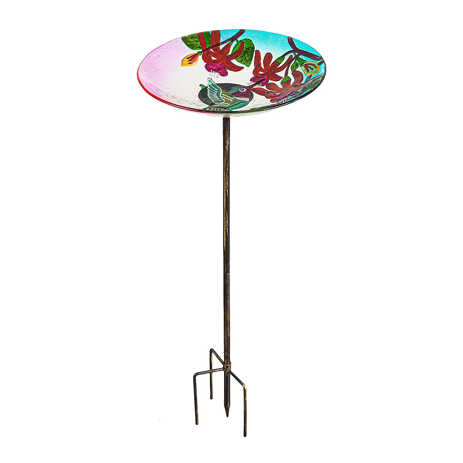 Evergreen Hummingbird Flutter Glass Stake Birdbath - Walmart.com