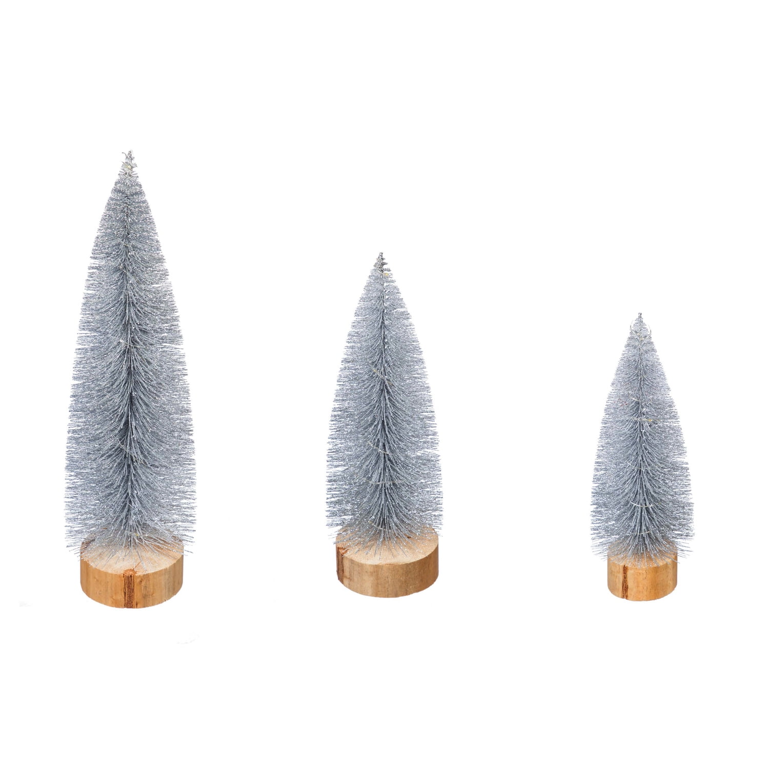 Evergreen LED Bottlebrush Trees, Silver Glitter, Set of 3 - Walmart.com