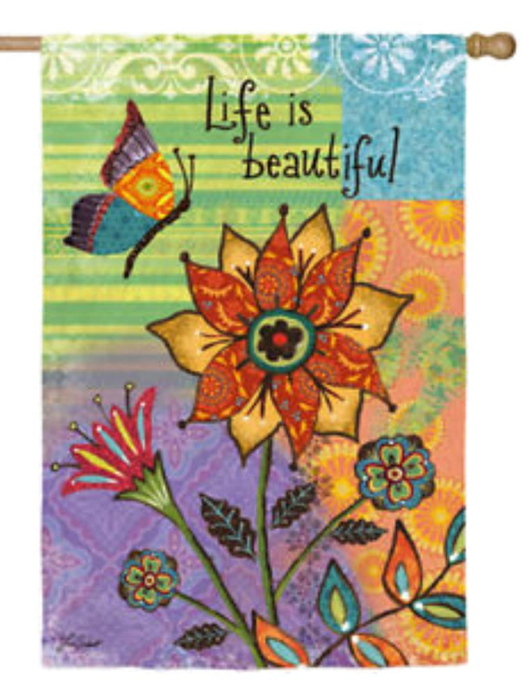 Evergreen Life Is Beautiful Butterfly Floral Large Fabric Flag 29 By 43 ...