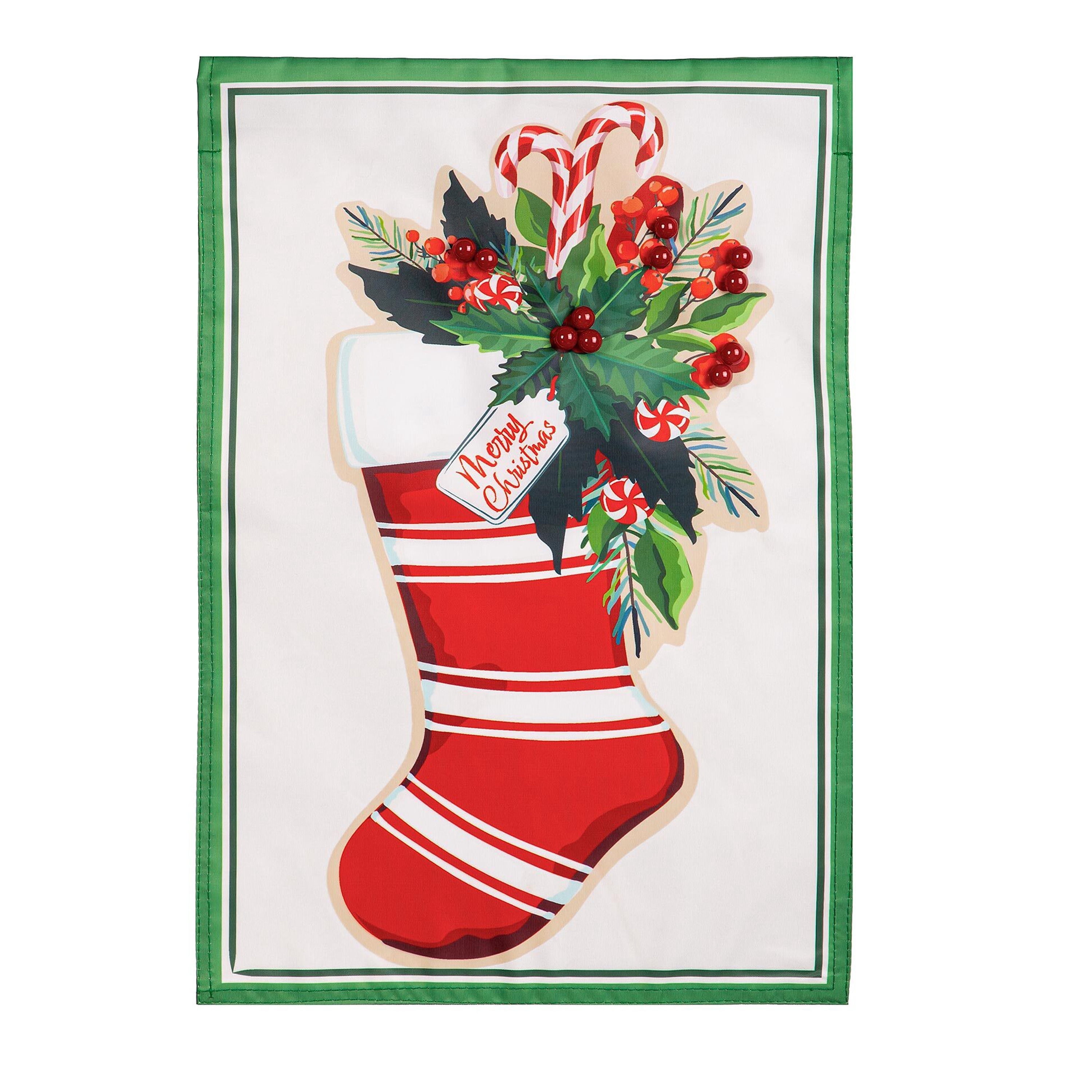 Evergreen Merry Christmas Stocking Applique Garden Flag 12 x 18 Inches ...