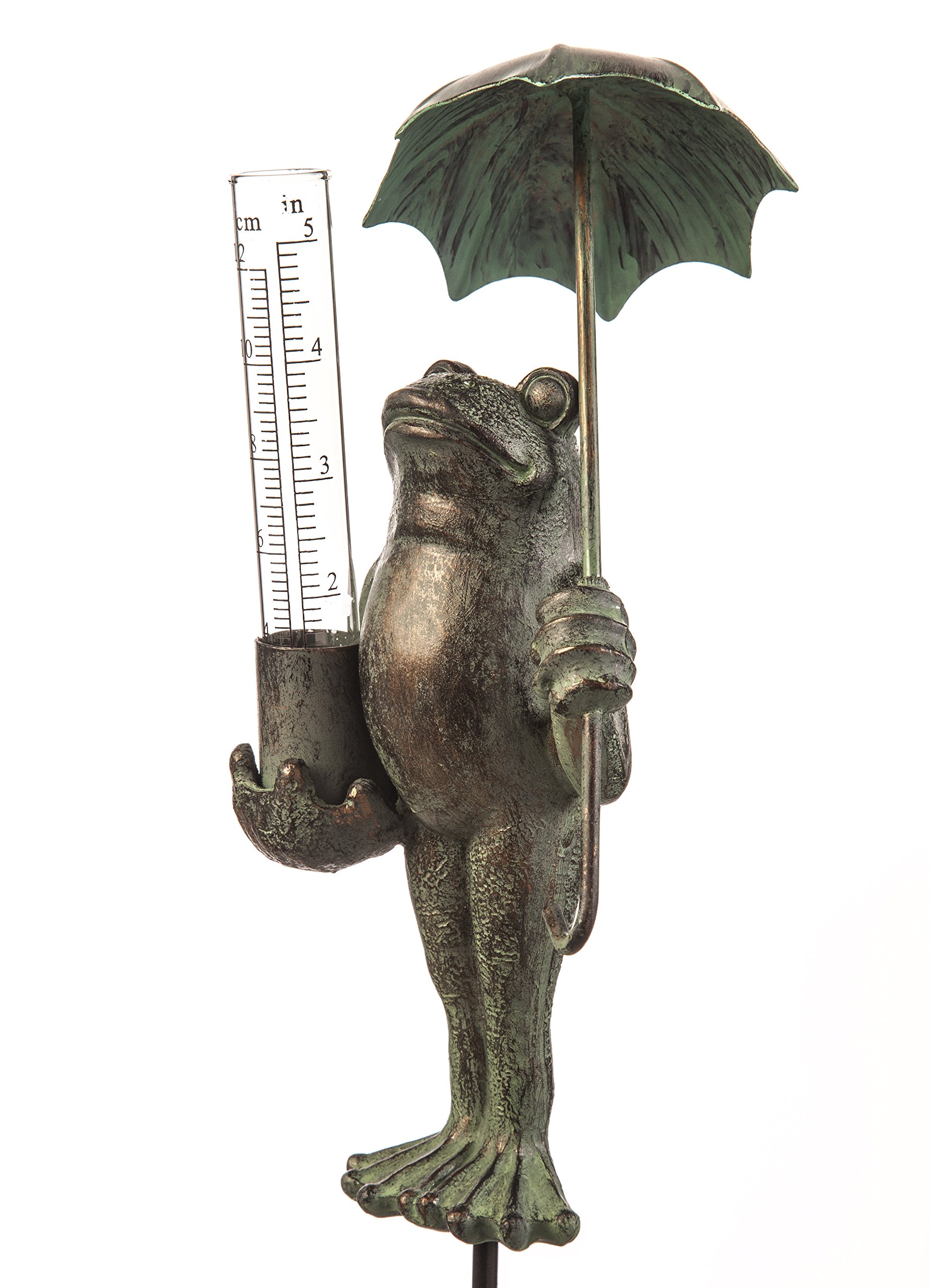 Evergreen Metal Frog Statue MMF7 with Umbrella Glass Rain Gauge | Green ...