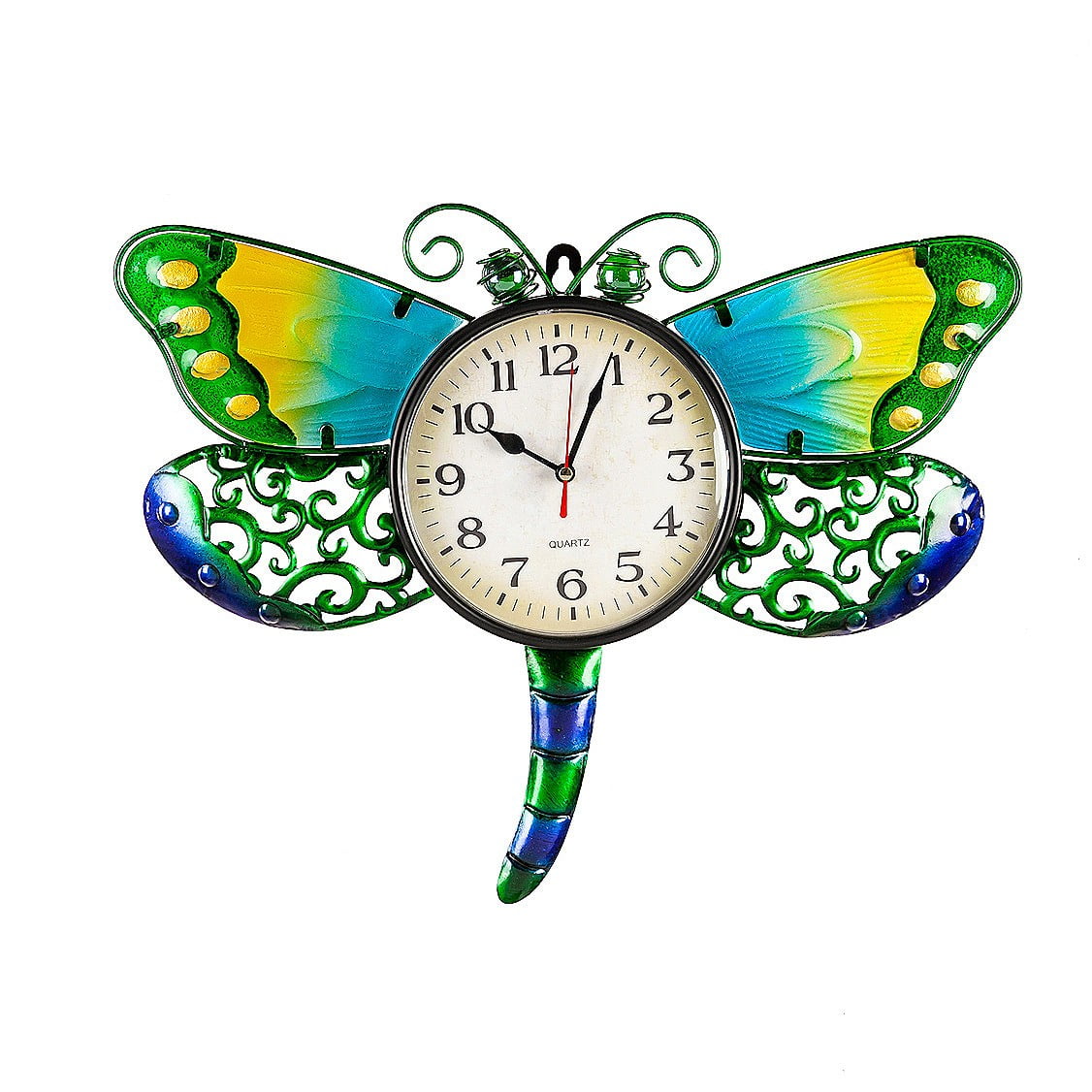 Evergreen Metal and Glass Shaped Wall Clock, Dragonfly- 12.75 x 16.5 ...