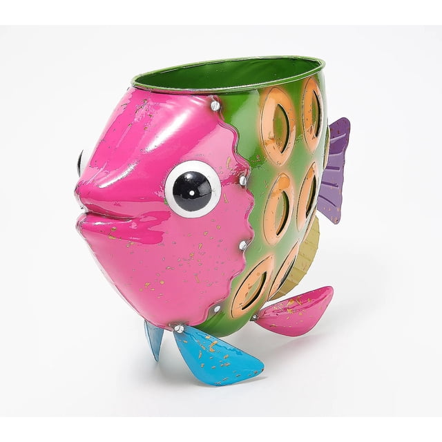 Evergreen Metal fish planter Green - Walmart.com