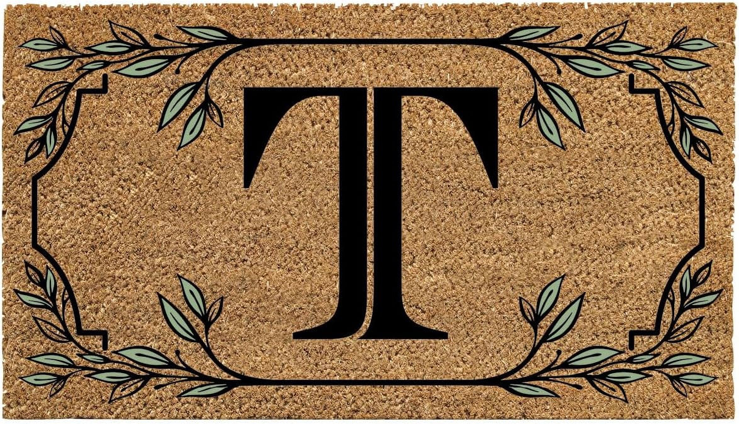 Evergreen Monogram Coir Doormat | Letter T | Front Door Mat for Indoor ...