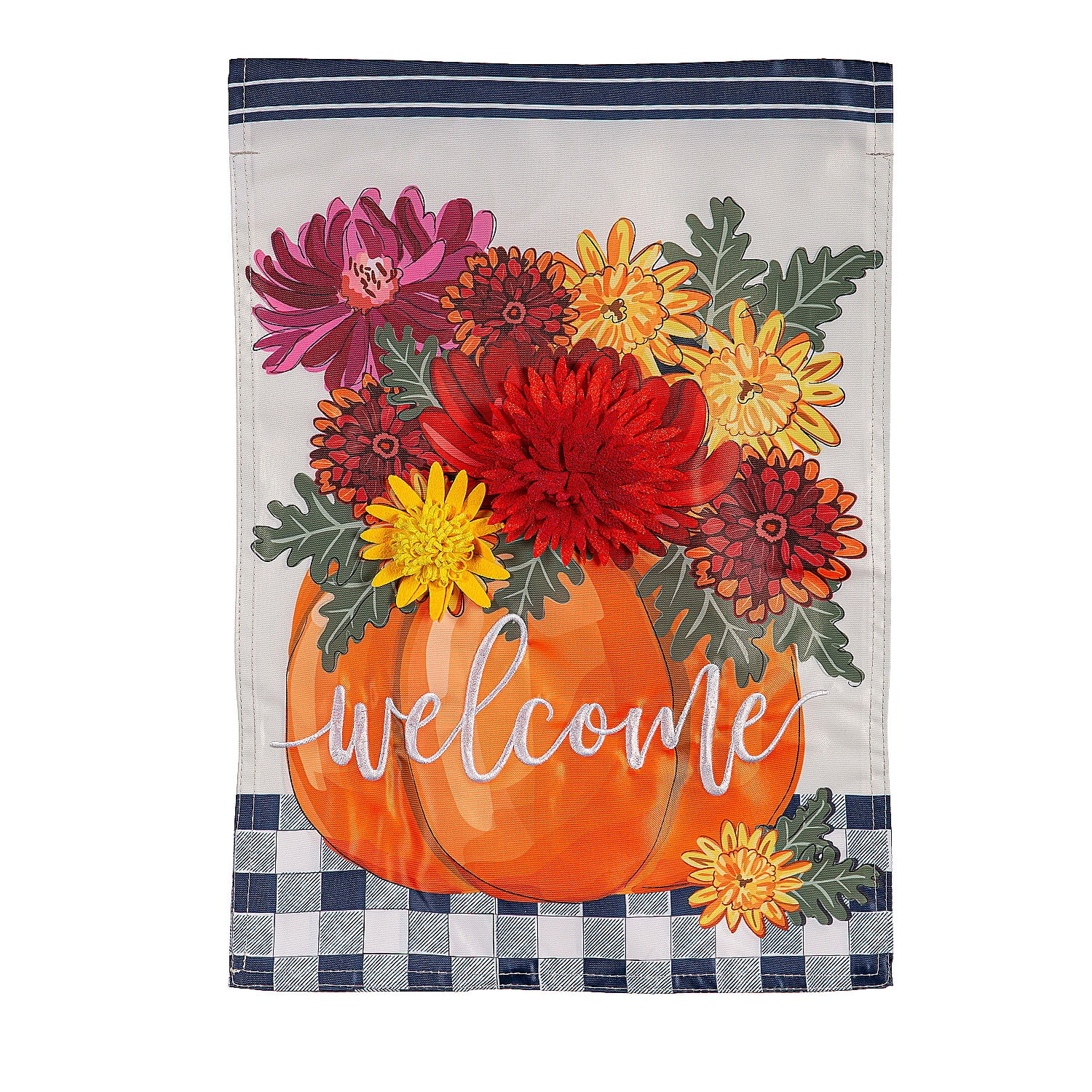 Evergreen Mums and Pumpkin Appliques Garden Flag 12 x 18 Inches Indoor ...