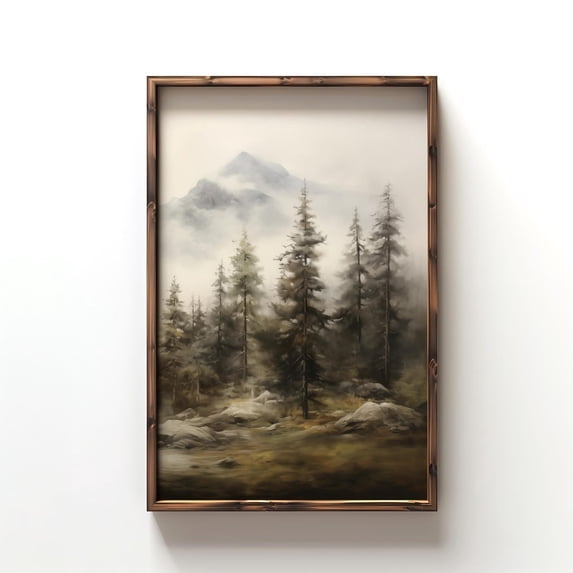 Evergreen Pines Poster Print Vintage Forest Landscape Rustic Cabin Wall ...