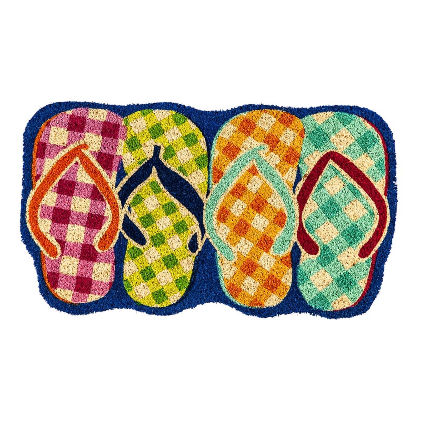 Evergreen Plaid Flip Flops Shaped Indoor Outdoor Natural Coir Doormat 1 ...