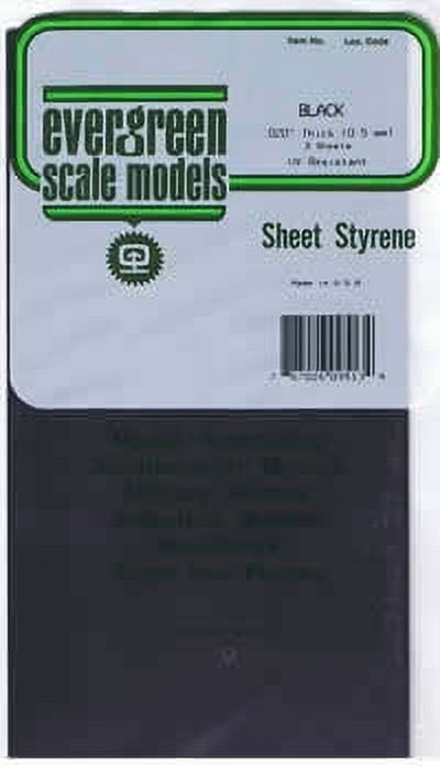 Evergreen Scale Models Black Styrene Sheets .02x6x12 3 EVG9513 Plastic ...