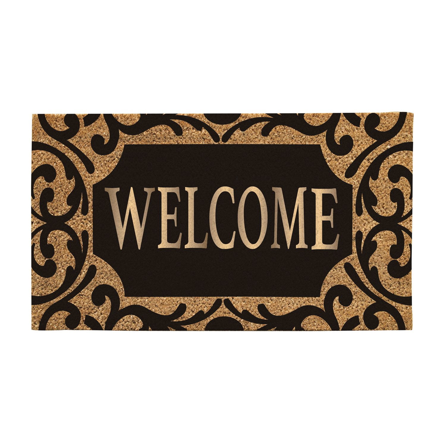 Evergreen Scroll Metallic Welcome Rubber Inset Indoor Outdoor Natural ...