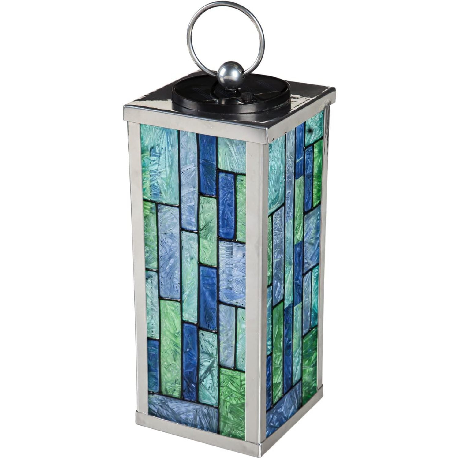 Evergreen Solar Blue Stained Glass Finish Lantern- 4 x 10 x 4 Inches ...