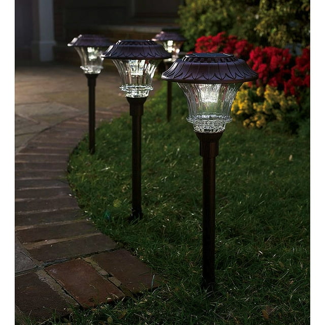 Evergreen Super-Bright Solar LED Path Lights, Set of 4 - Bronze ...