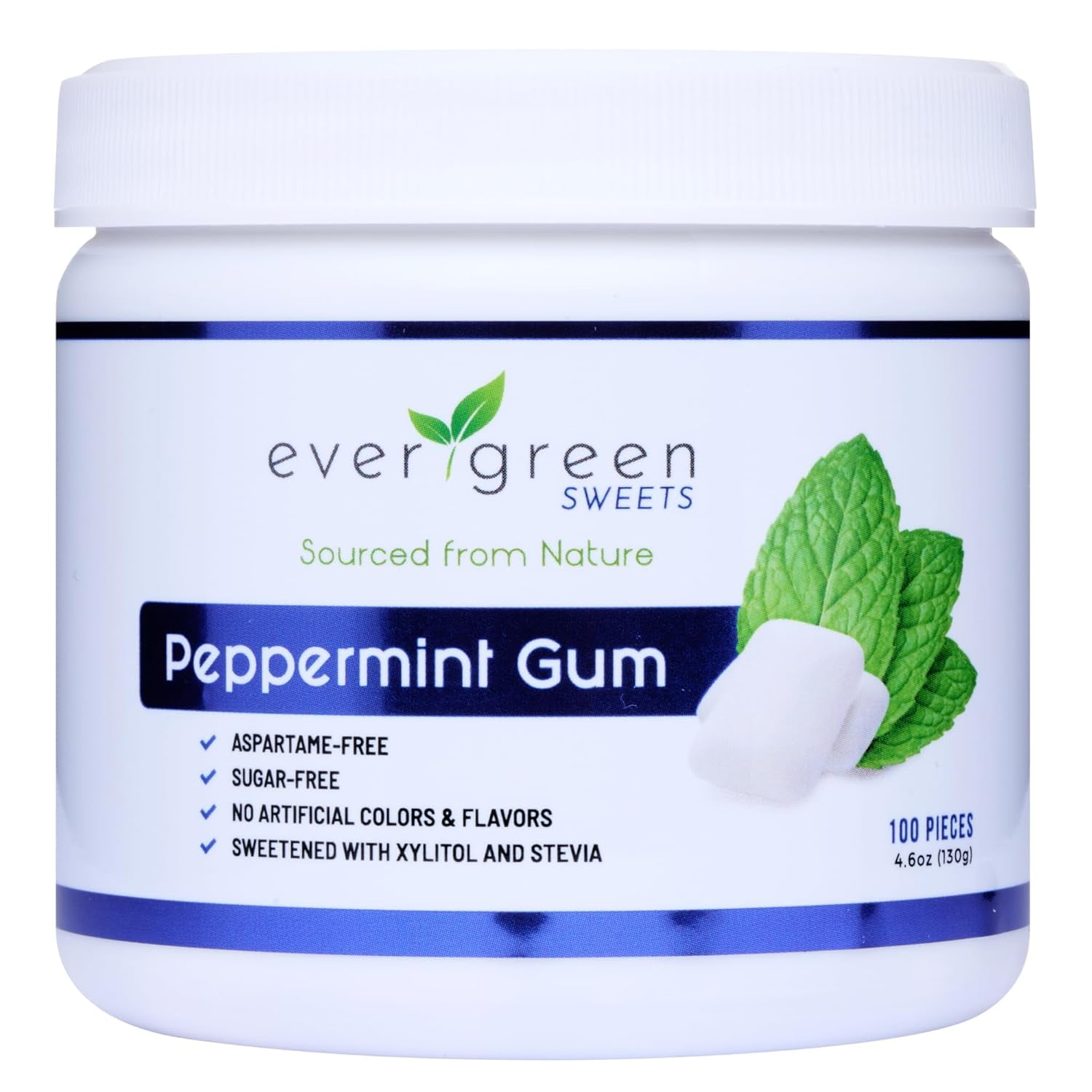 Evergreen Sweets Chewing Gum, 100 Count Jar, Natural Peppermint, Sugar ...