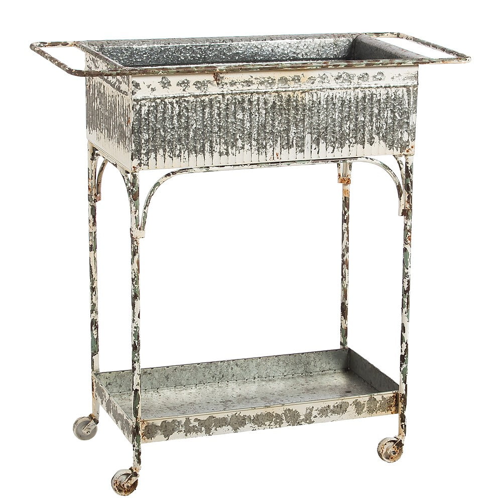 Evergreen Enterprises White Washed Galvanized Metal 2-Tier Cart ...