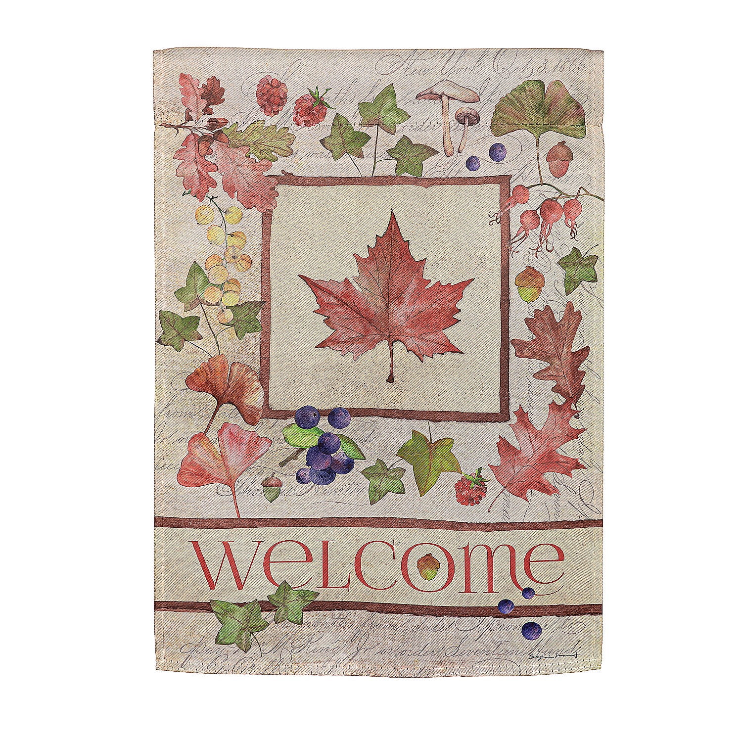Evergreen Welcome Fall Leaf Suedes Garden Flag 12 x 18 Inches Indoor ...