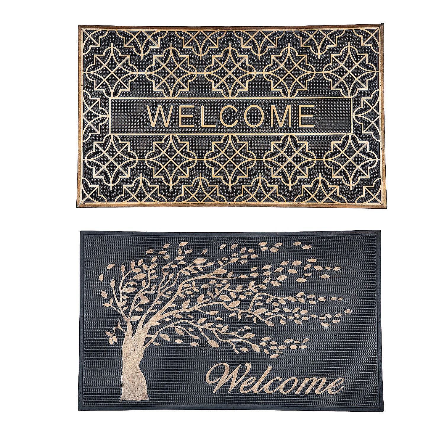 Evergreen Welcome Metallic Rubber Pin Mat Indoor and Outdoor Home Decor ...