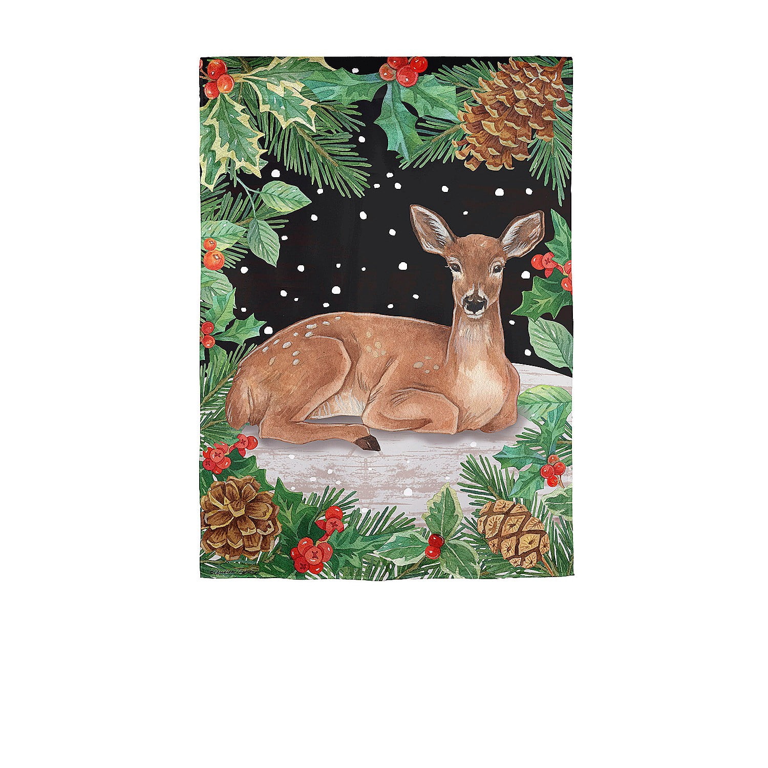 Evergreen Woodland Peace on Earth Deer Suede Garden Flag 12 x 18 Inches ...