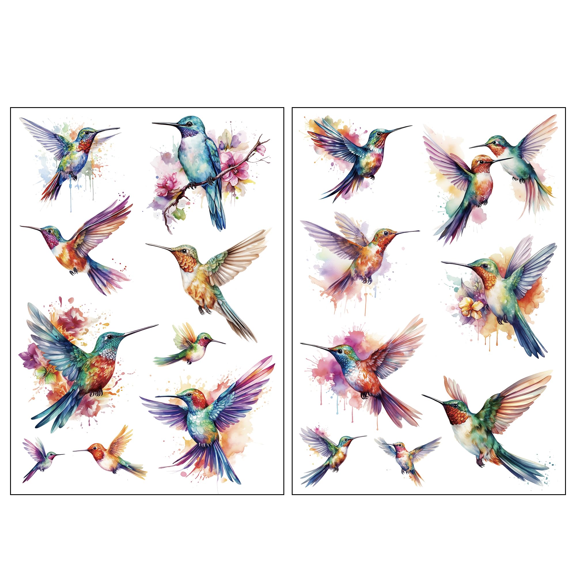 Everjoy Realistic Watercolor Hummingbirds Temporary Tattoo Stickers ...
