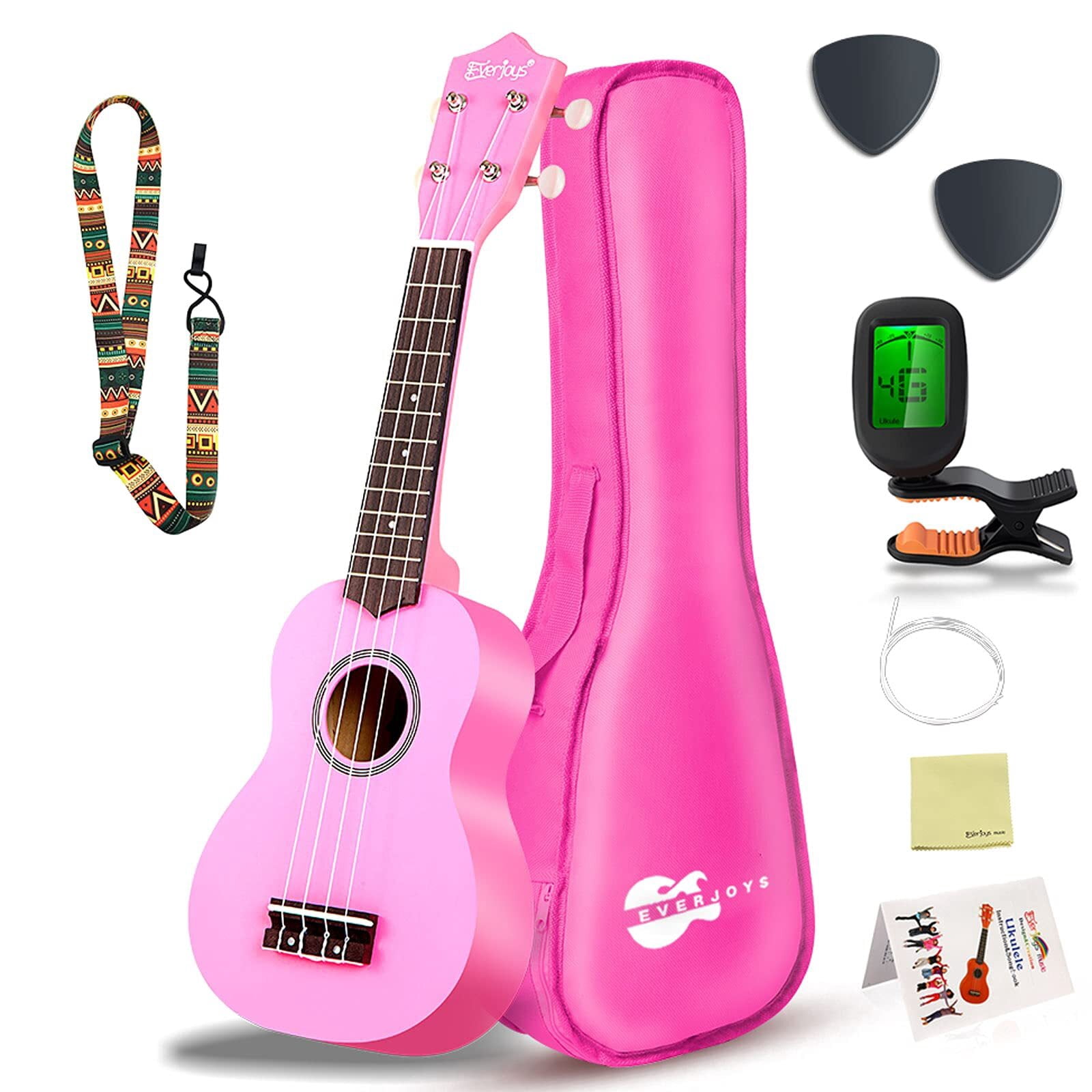 Everjoys 21 inch Soprano Ukulele Starter Kit w/Gig Bag,Rainbow String ...