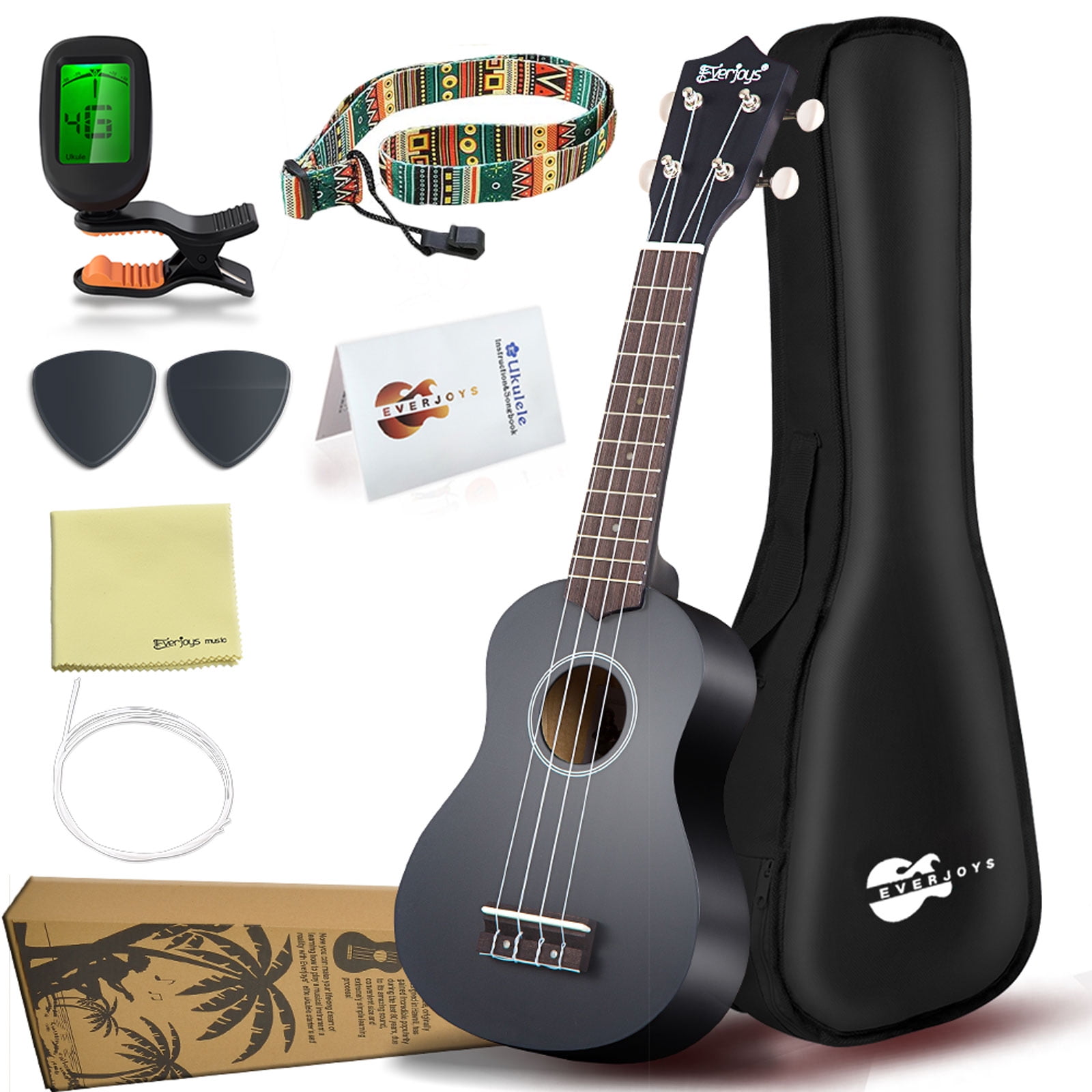 "Everjoys 21"" Soprano Ukulele Starter Kit with Gig Bag, Rainbow ...