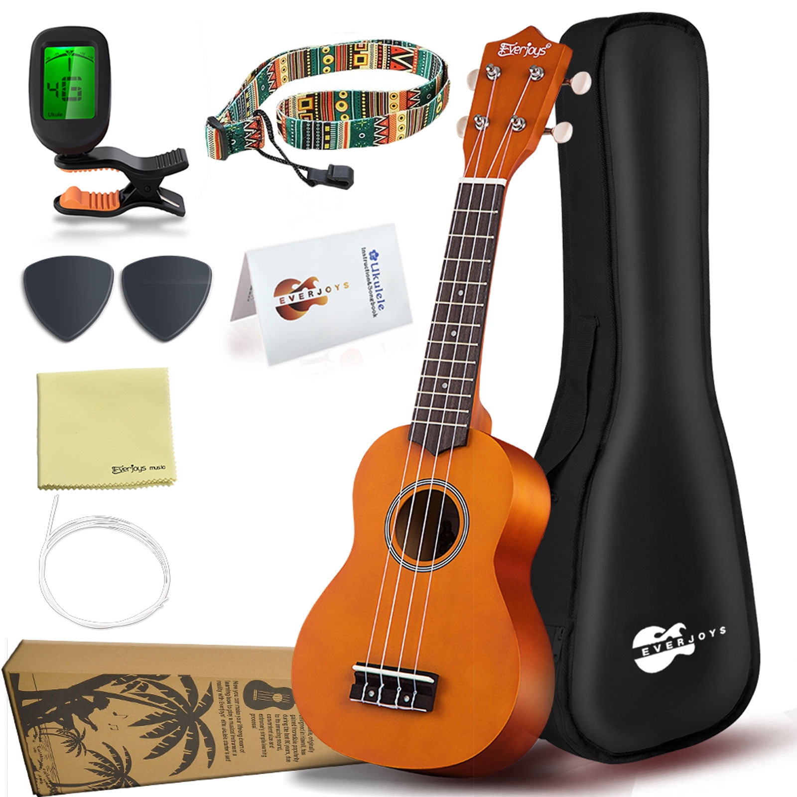 Free Shipping! Everjoys 21 inch Soprano Ukulele Starter Kit w/Gig Bag ...